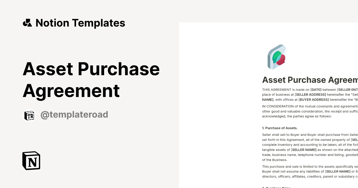 Asset Purchase Agreement Template by Template Road | Notion Marketplace