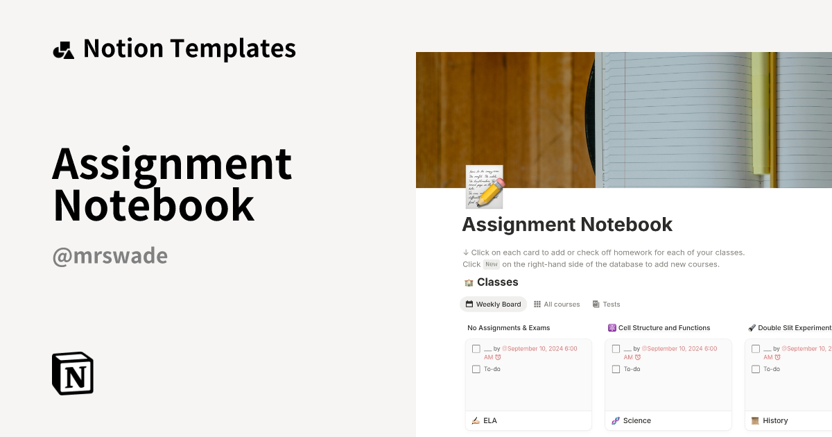 Assignment Notebook Template | Notion Marketplace