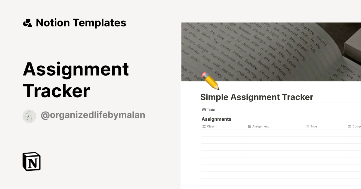Assignment Tracker Template | Notion Marketplace