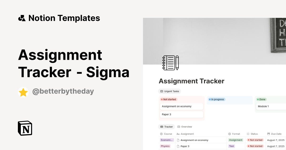 Assignment Tracker - Sigma Template | Notion Marketplace