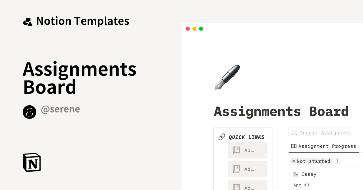 Assignments Board Template | Notion Marketplace