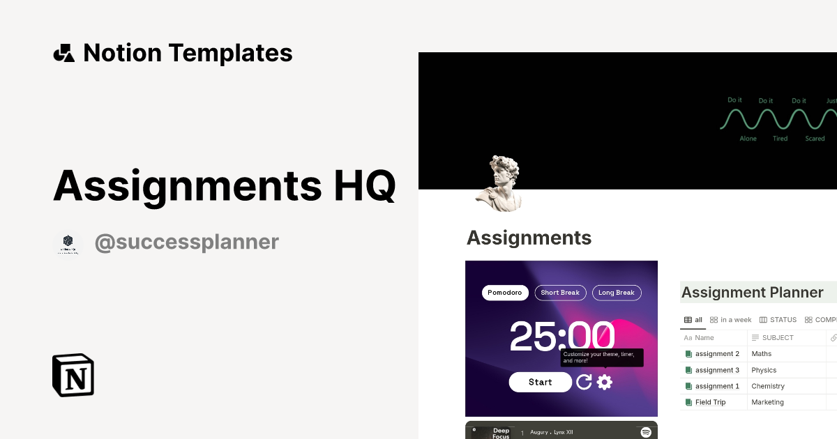 Assignments HQ Template by Success Planner | Notion Marketplace
