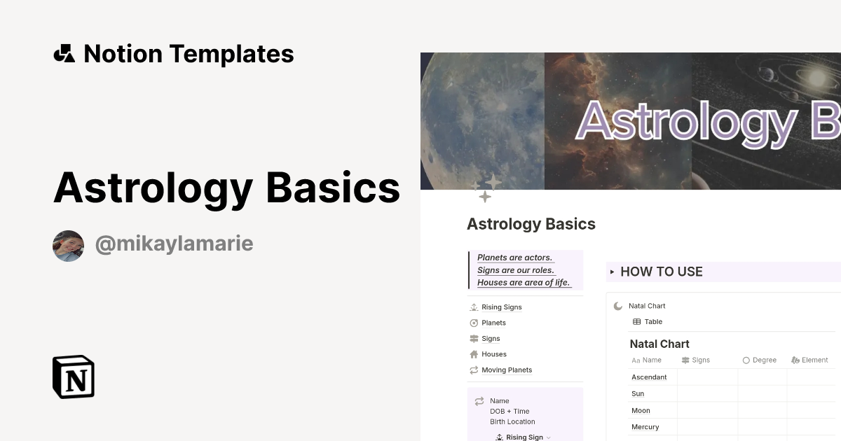 Astrology Basics Template by Mikayla Seibert | Notion Marketplace