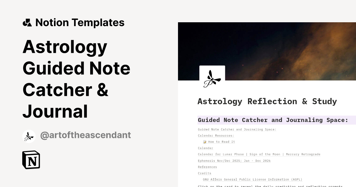 Astrology Guided Note Catcher & Journal Template by Art of the ...