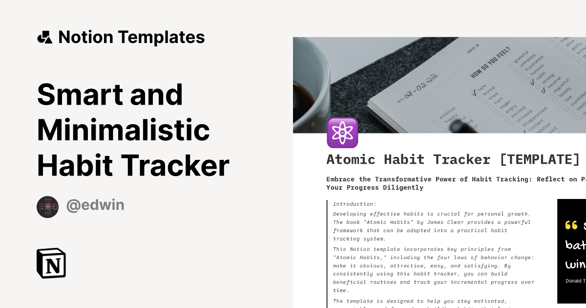 Smart and Minimalistic Habit Tracker Template by Qubits | Notion Marketplace