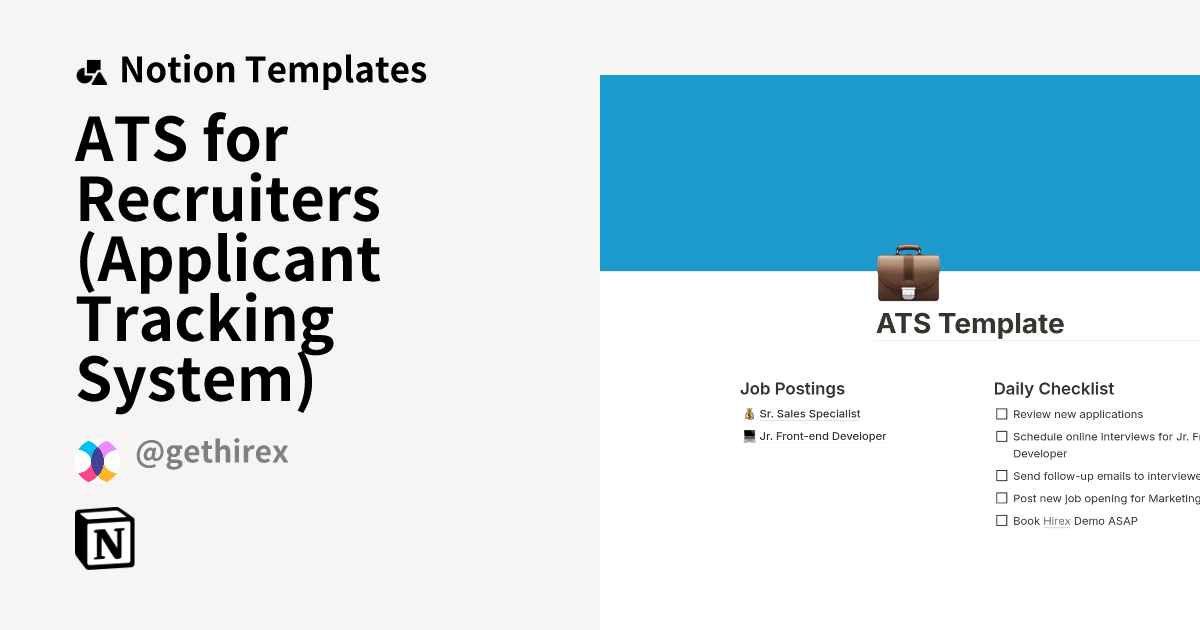 ATS for Recruiters (Applicant Tracking System) Template by Hirex | Notion Marketplace