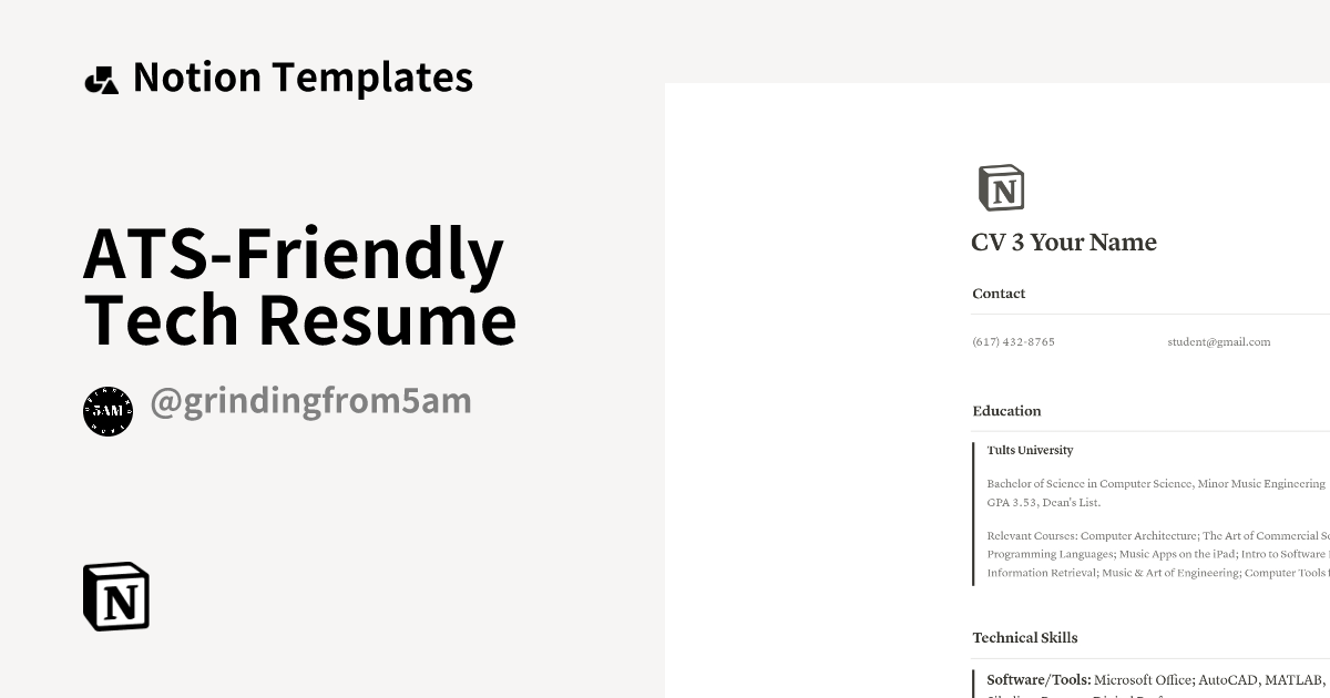 ATS-Friendly Tech Resume Template | Notion Marketplace