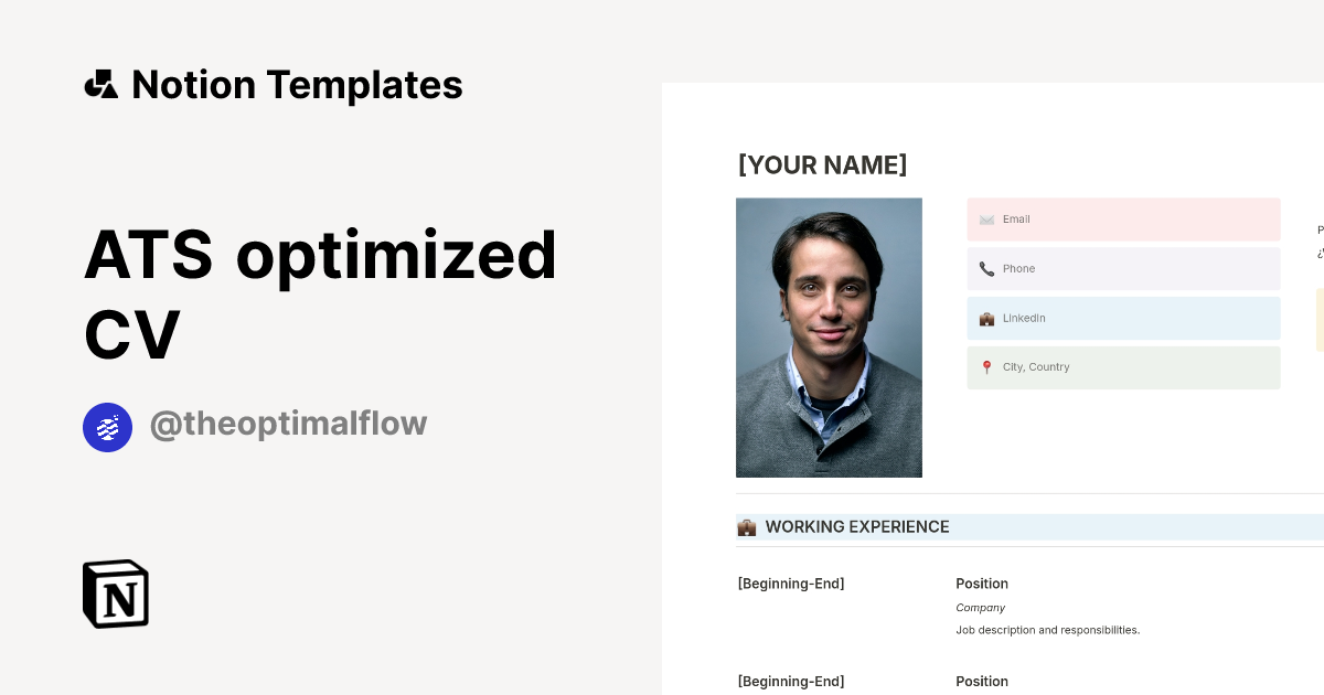 ATS optimized CV Template by The Optimal Flow | Notion Marketplace