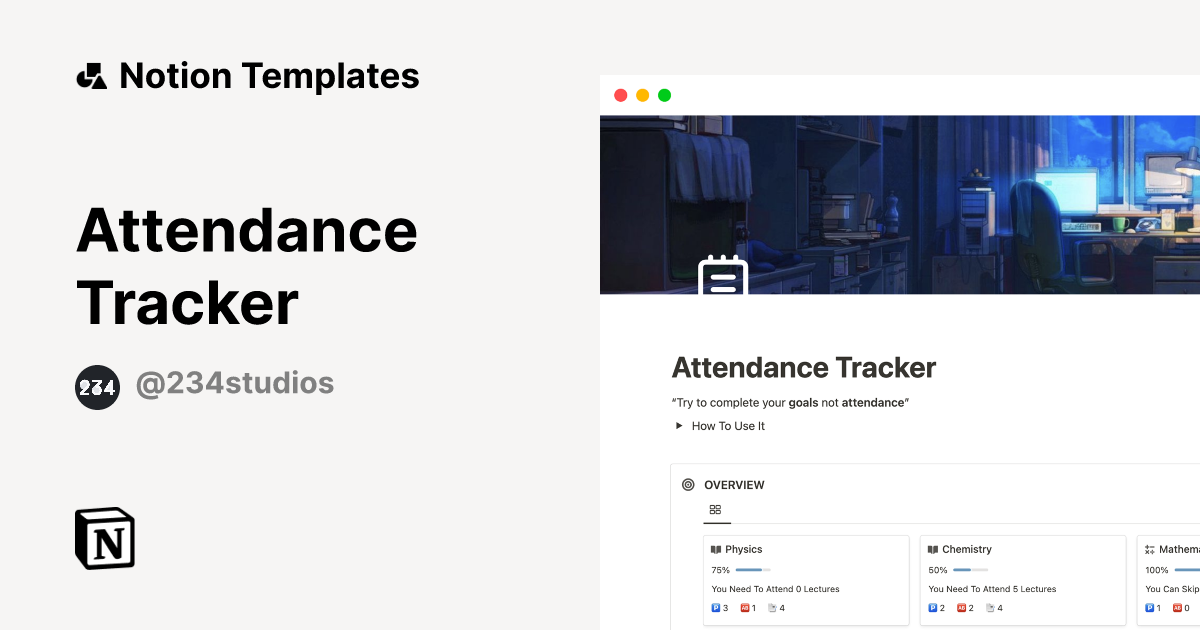 Attendance Tracker Template by 234 STUDIOS | Notion Marketplace
