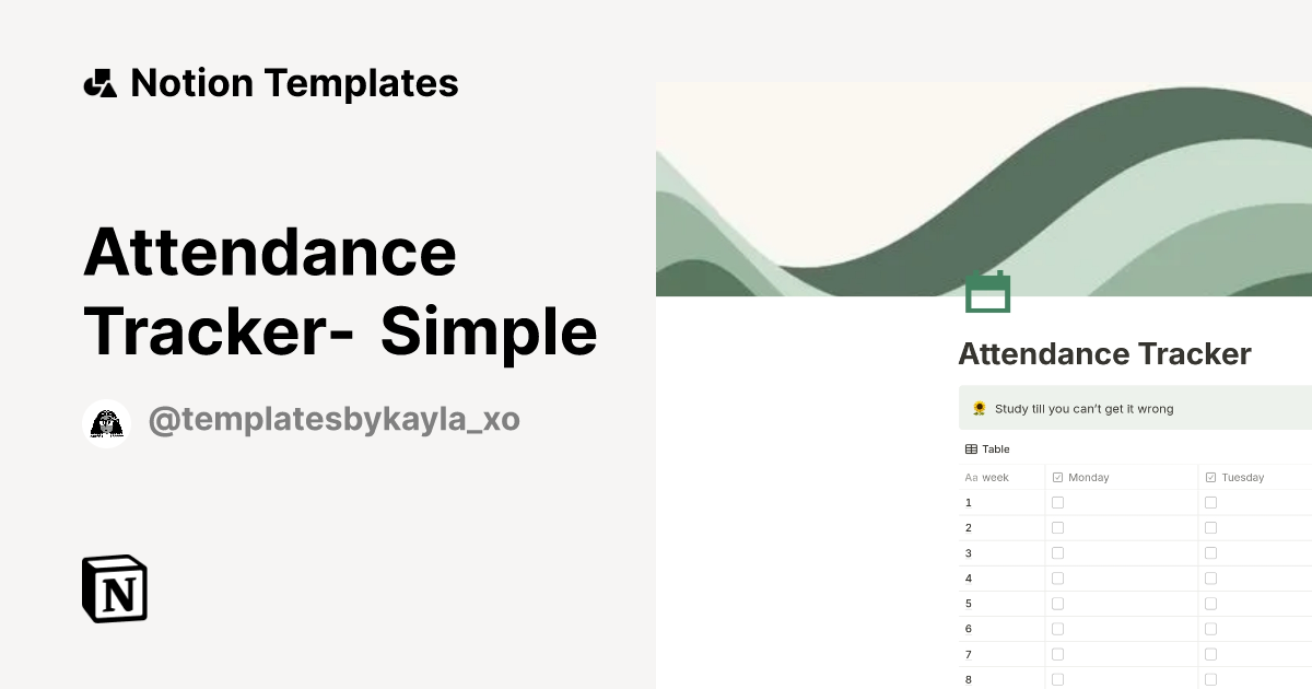 Attendance Tracker- Simple Template by Kayla's Templates | Notion ...