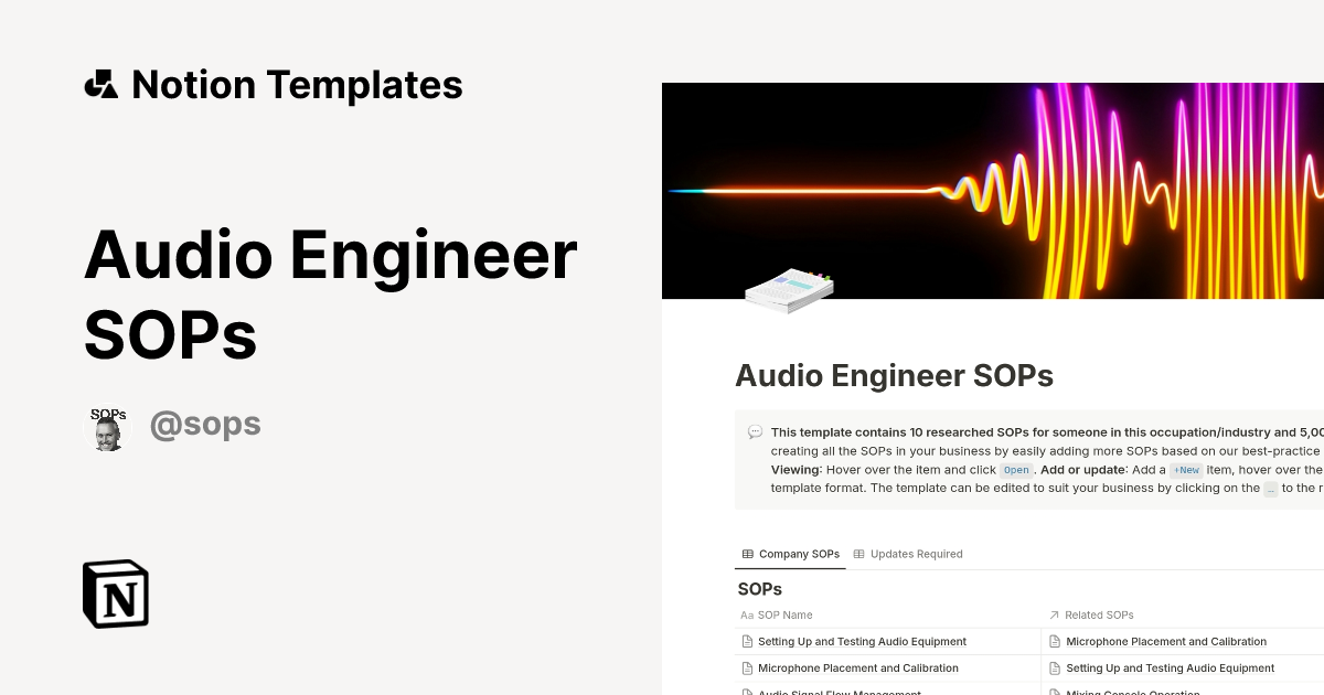 Audio Engineer SOPs Template by SOPs | Notion Marketplace