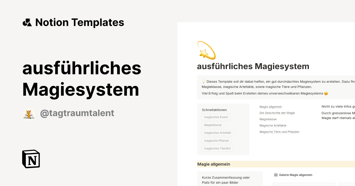 ausführliches Magiesystem Template | Notion Marketplace
