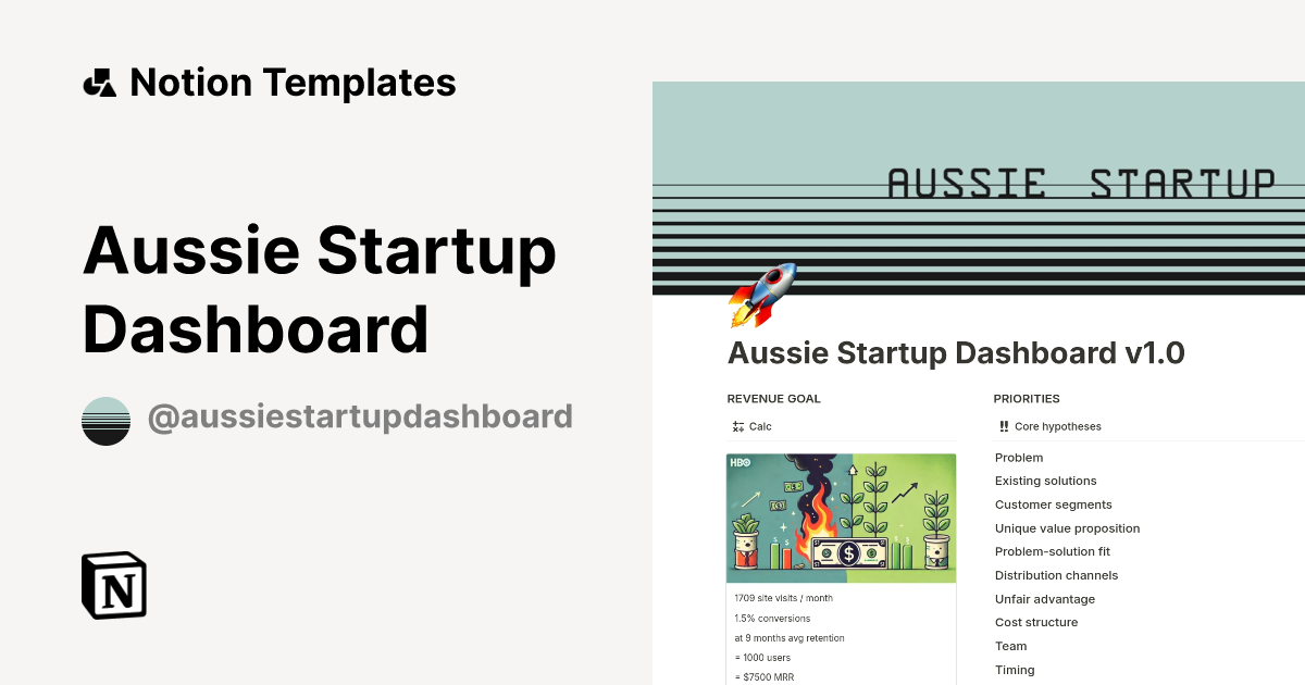 Aussie Startup Dashboard Template by Aussie Startup Dashboard | Notion Marketplace