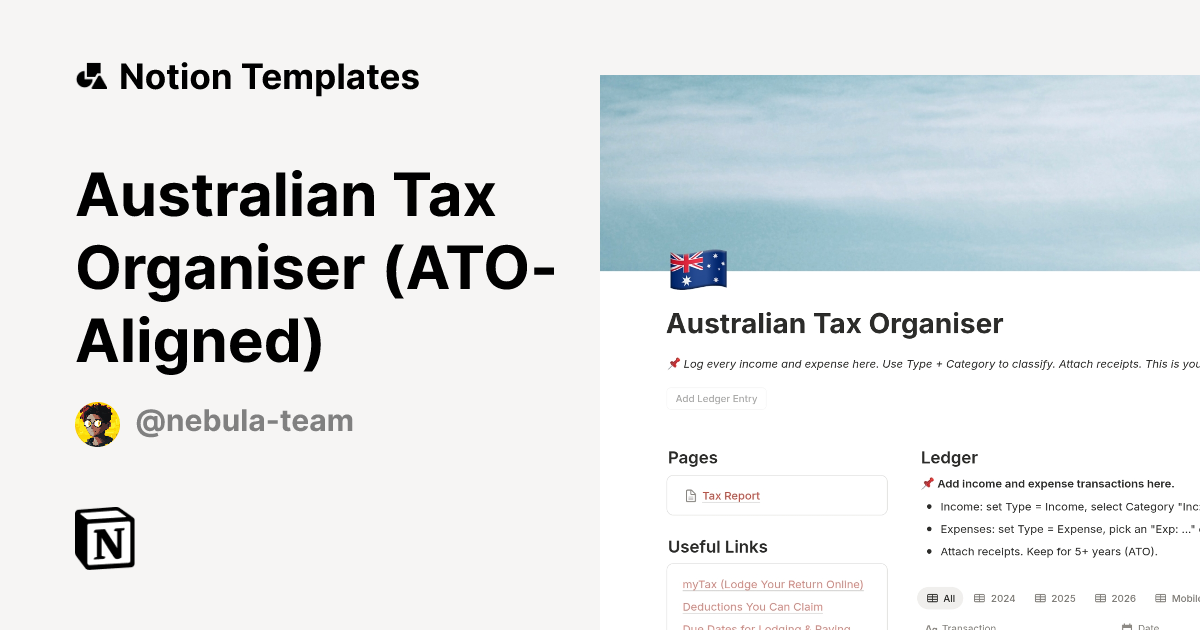 Australian Tax Organiser (ATO-Aligned) Template by Nebula | Notion ...