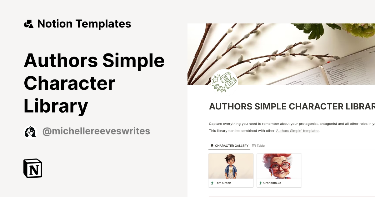 Authors Simple Character Library Template | Notion Marketplace