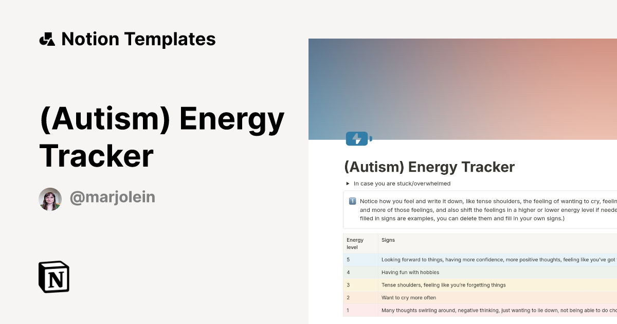 (Autism) Energy Tracker Template | Notion Marketplace