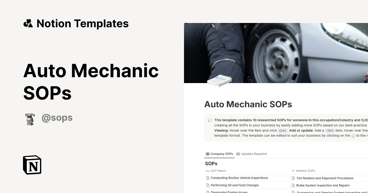 Auto Mechanic SOPs Template | Notion Marketplace