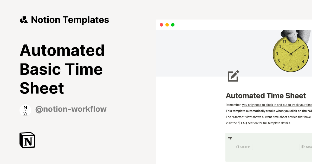 Automated Basic Time Sheet Template by Notion Workflow | Notion Marketplace