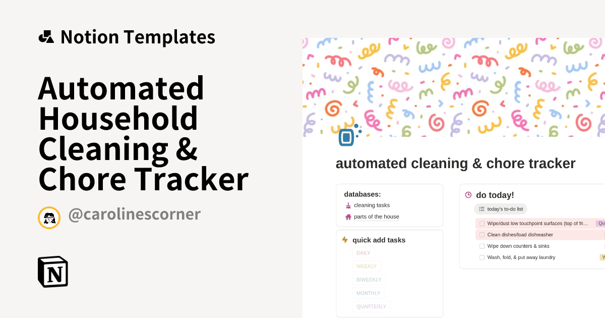 Automated Household Cleaning & Chore Tracker Template | Notion Marketplace