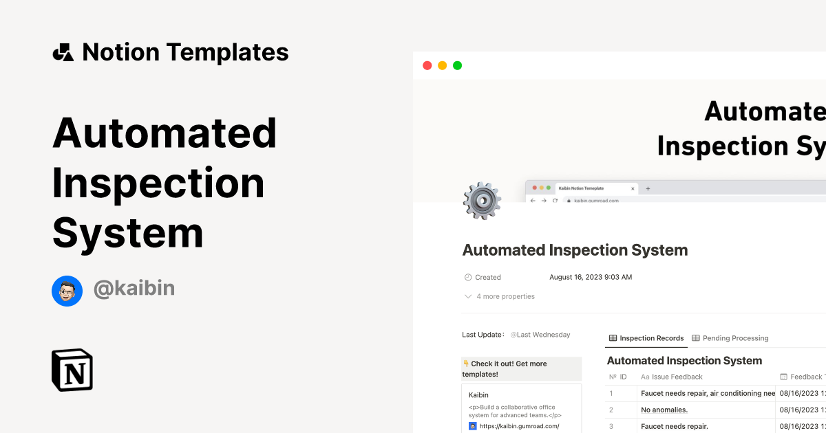 Automated Inspection System Template | Notion Marketplace
