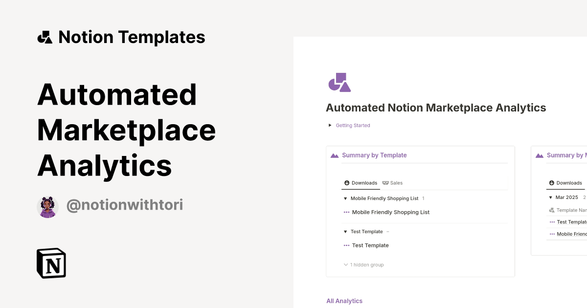 Automated Marketplace Analytics Template by Tori | Notion Marketplace