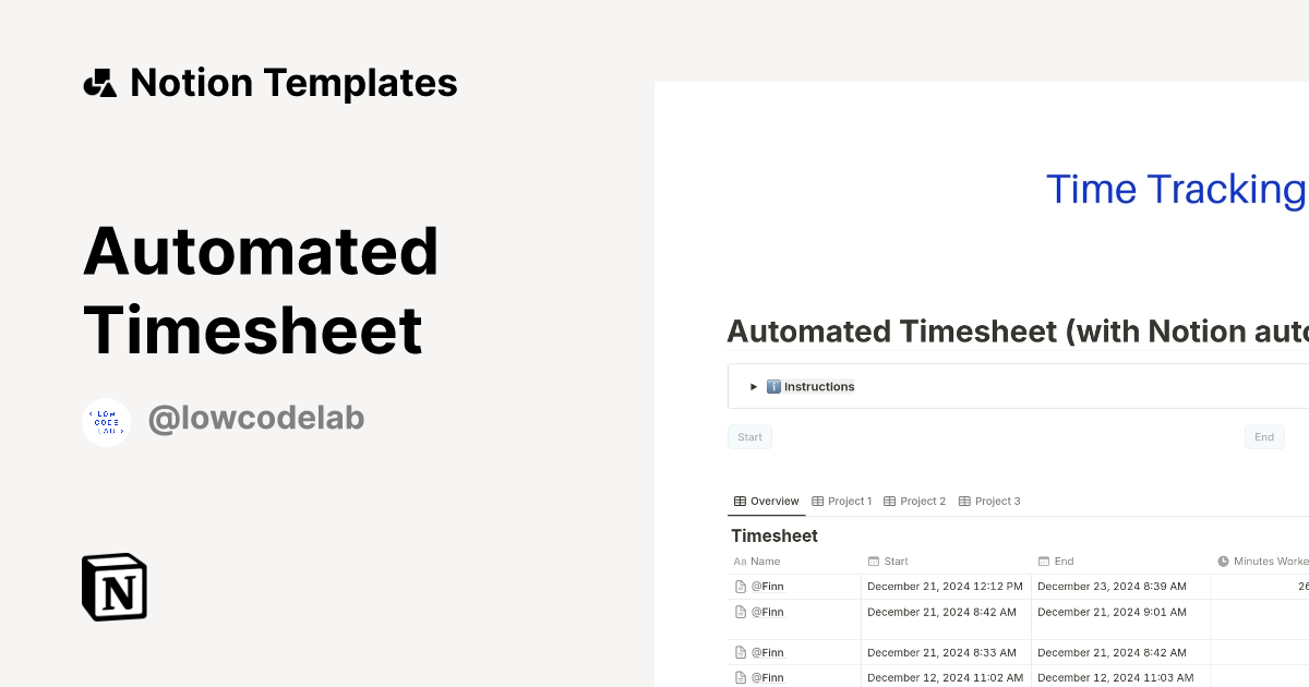 Automated Timesheet Template | Notion Marketplace