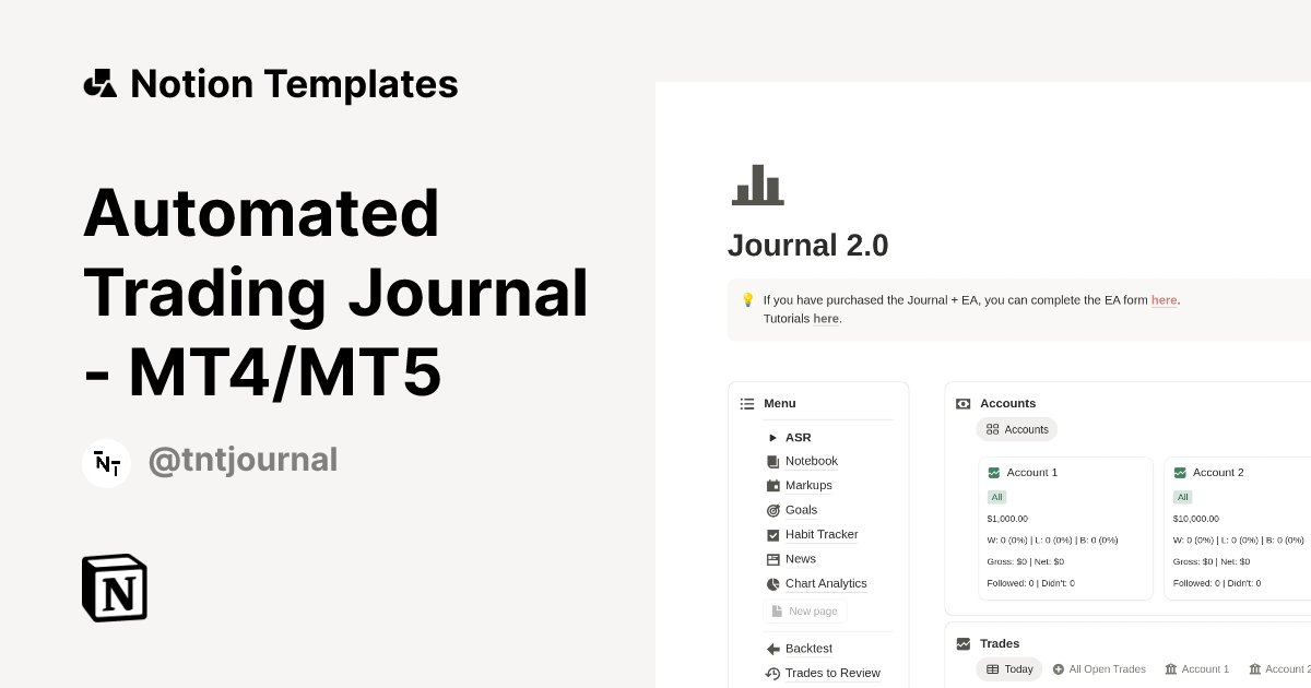 Automated Trading Journal - MT4/MT5 Template by TNT Trading Journal ...