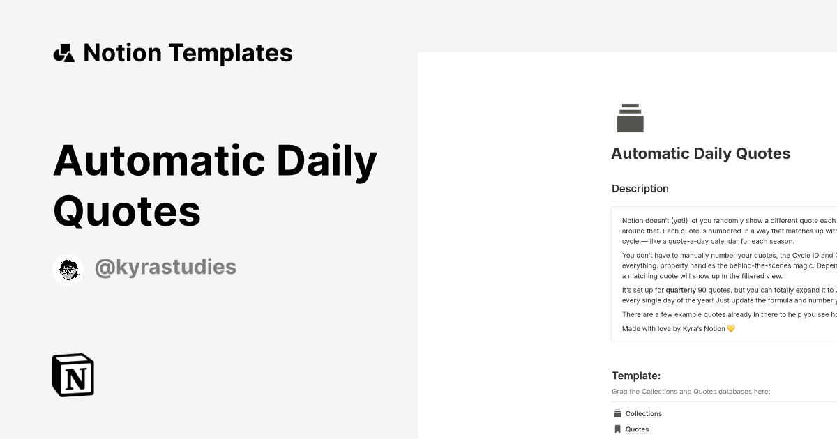 Automatic Daily Quotes Template by Kyra Studies | Notion Marketplace
