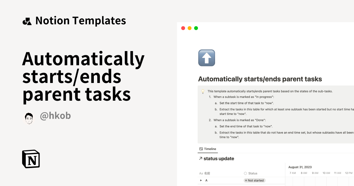 Automatically starts/ends parent tasks Template by hkob (Hiroyuki KOBAYASHI) | Notion Marketplace