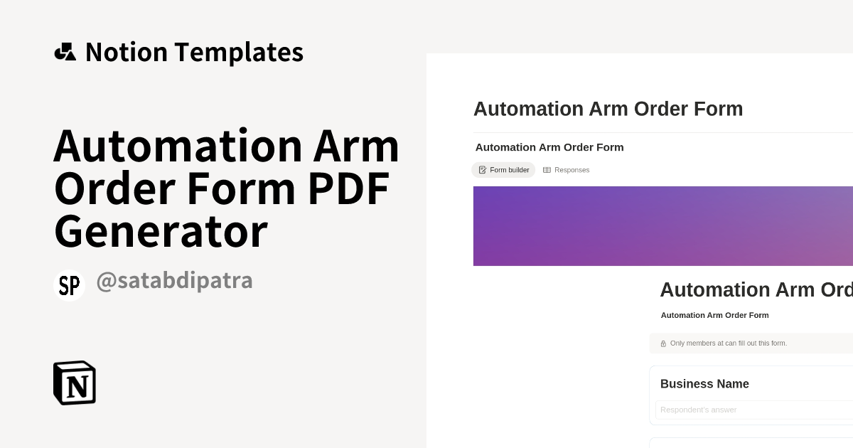 Automation Arm Order Form PDF Generator Template | Notion Marketplace