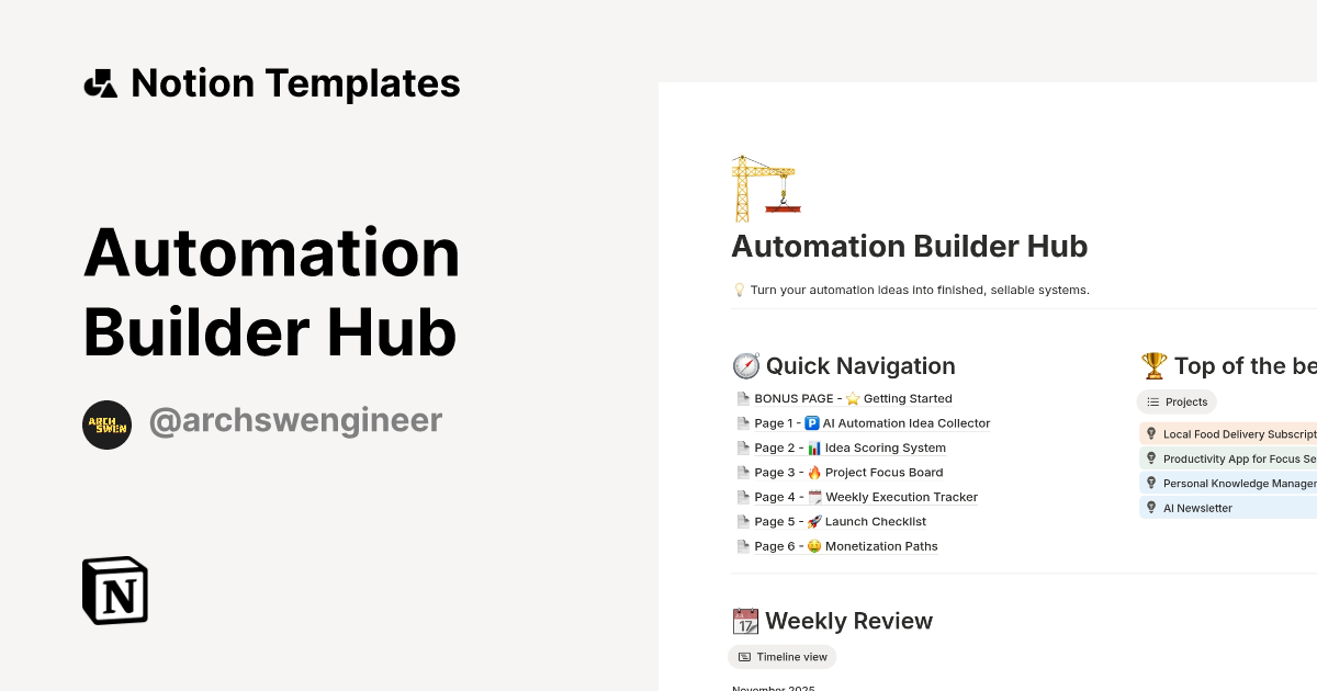 Automation Builder Hub Template | Notion Marketplace