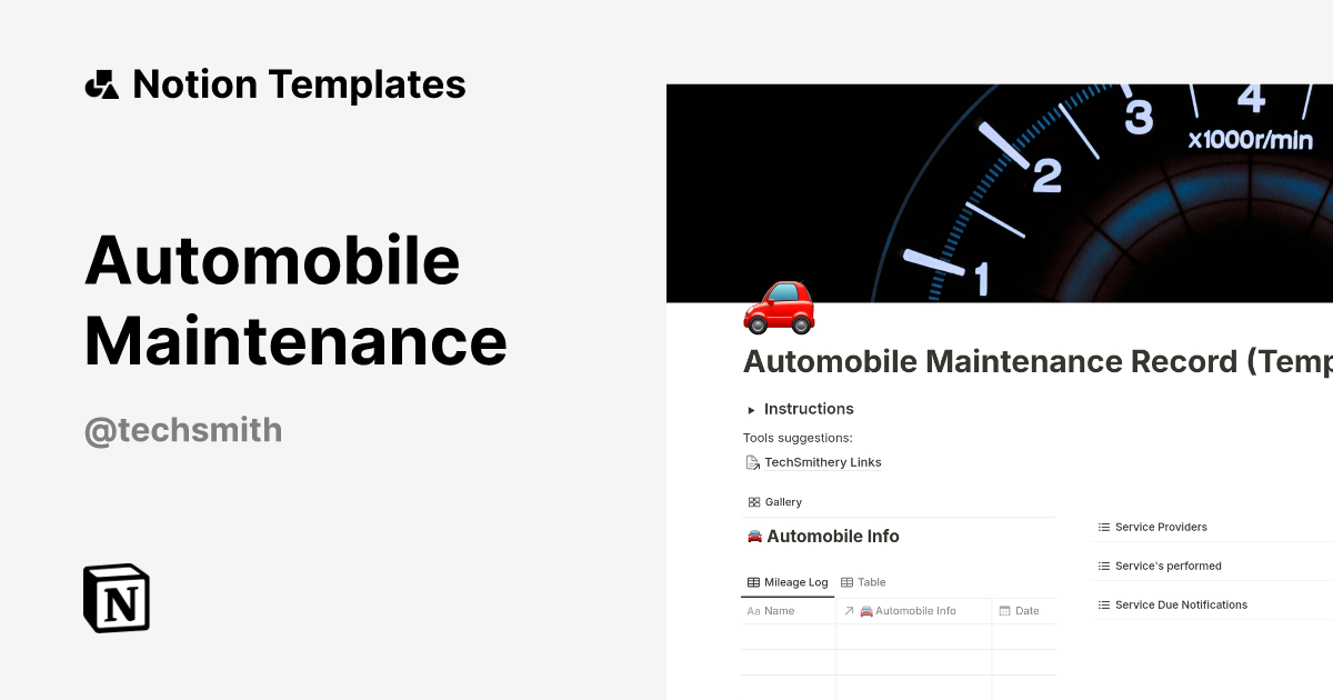 Automobile Maintenance Template | Notion Marketplace