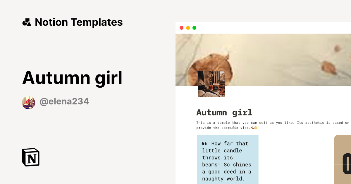 Autumn girl Template by Elena | Notion Marketplace