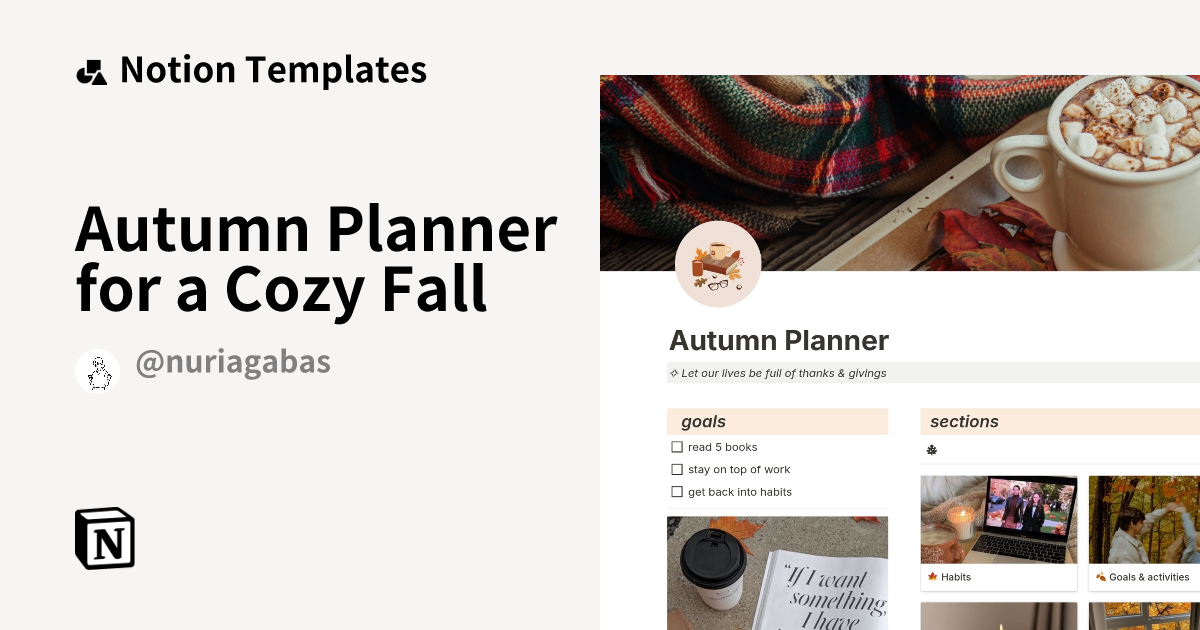 Autumn Planner for a Cozy Fall Template by Núria Gabàs | Notion Marketplace