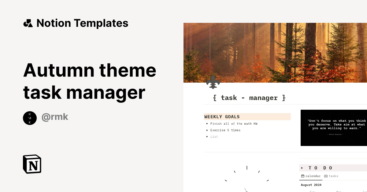 Autumn theme task manager Template | Notion Marketplace