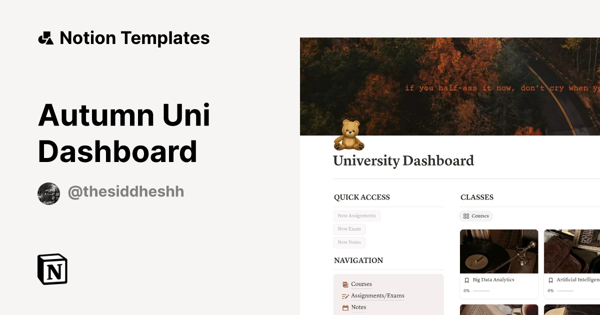 Autumn Uni Dashboard Template | Notion Marketplace