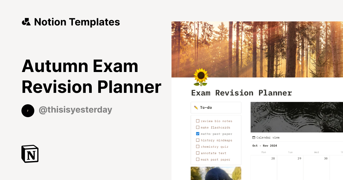 Autumn Exam Revision Planner Template by This Is Yesterday | Notion ...