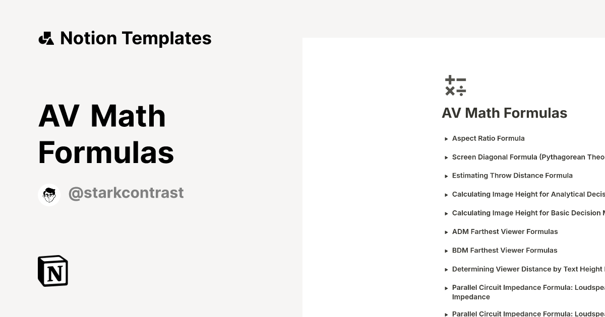 AV Math Formulas Template | Notion Marketplace