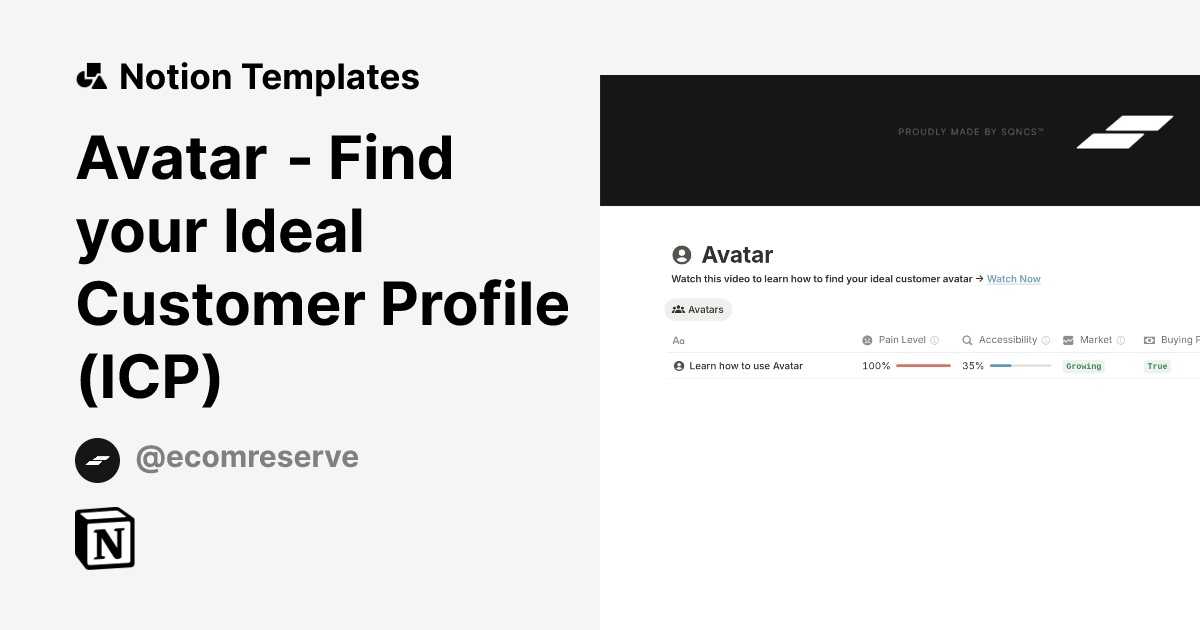 Avatar - Find your Ideal Customer Profile (ICP) Template by Ecom ...