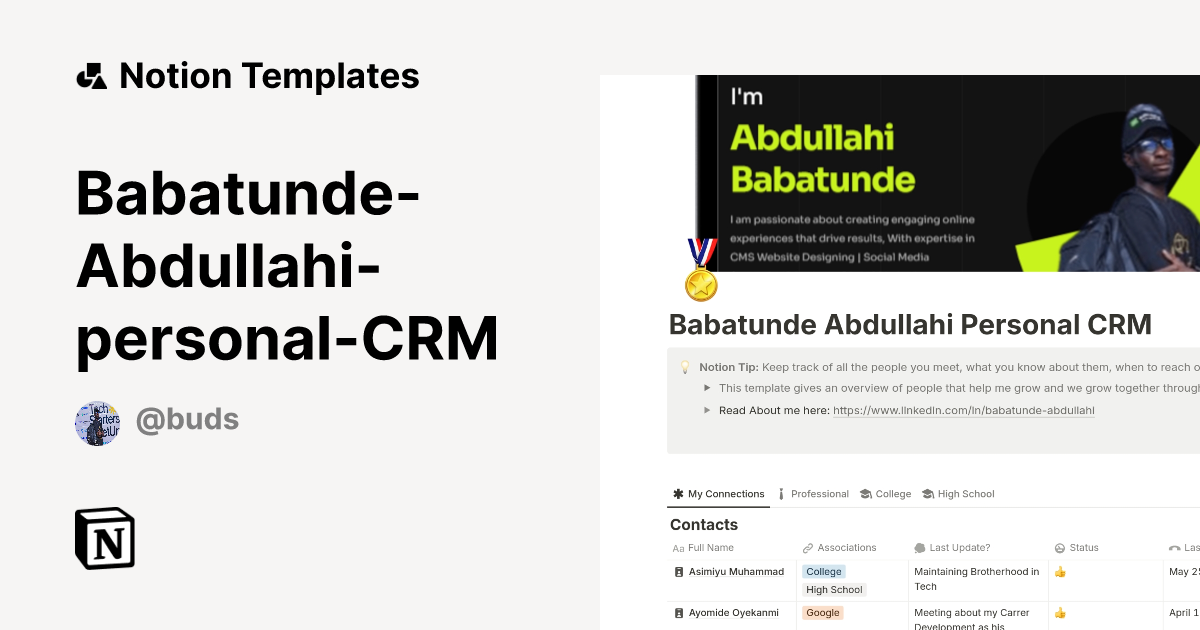 Babatunde-Abdullahi-personal-CRM Template | Notion Marketplace