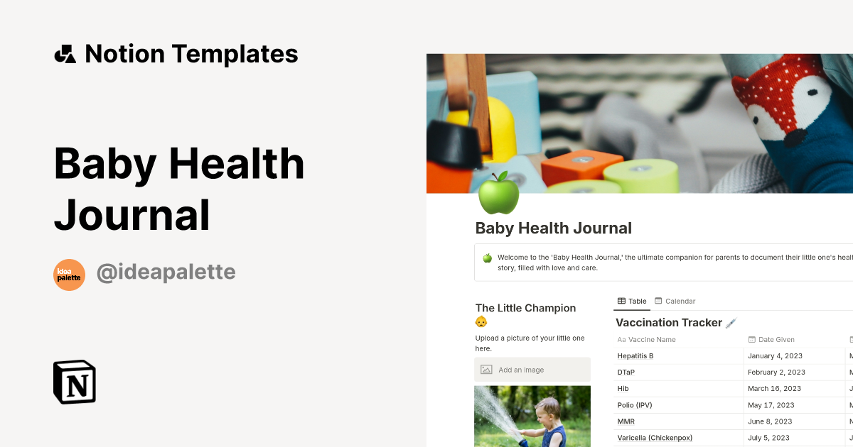 Baby Health Journal Template by Idea Palette | Notion Marketplace