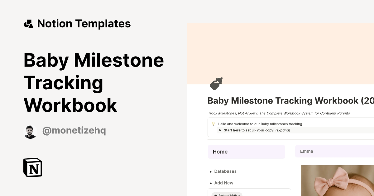Baby Milestone Tracking Workbook Template by Monet | Notion Marketplace