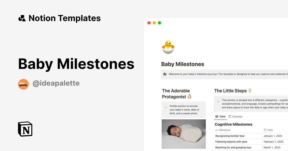 Baby Milestones Template by Idea Palette | Notion Marketplace