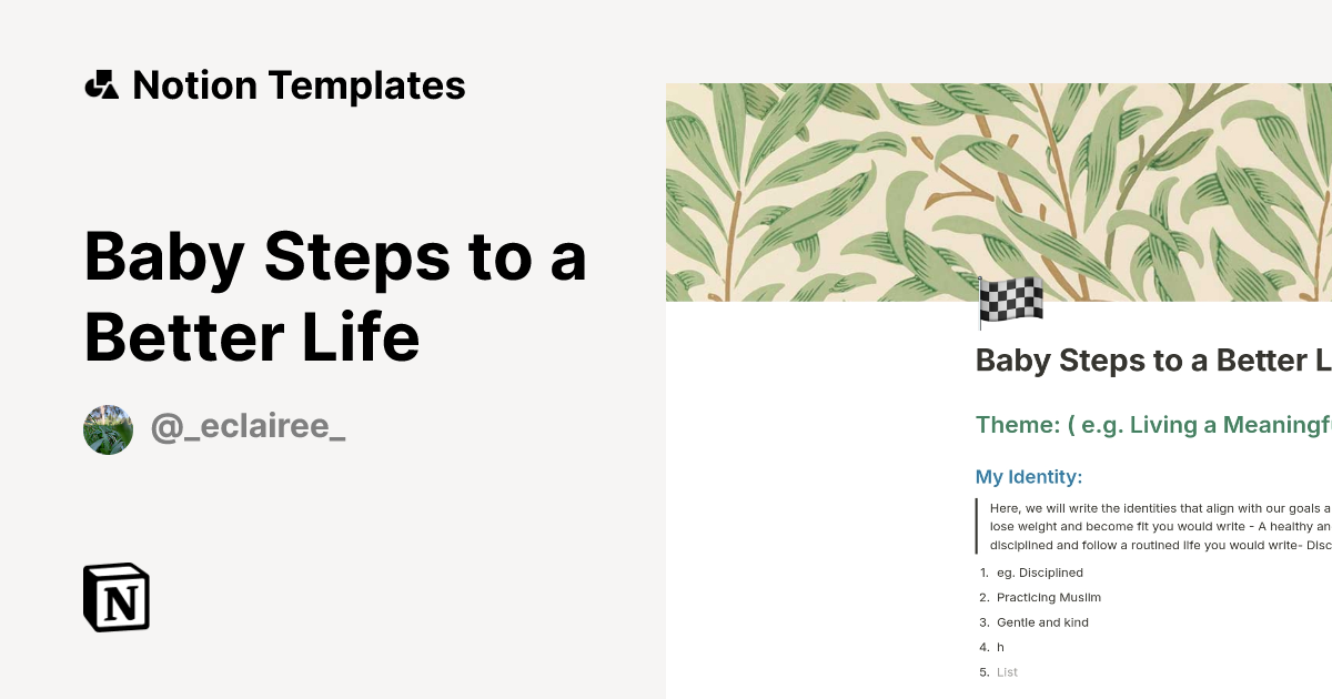 Baby Steps to a Better Life Template | Notion Marketplace