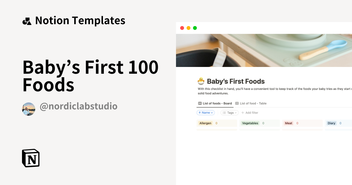 Baby’s First 100 Foods Template | Notion Marketplace