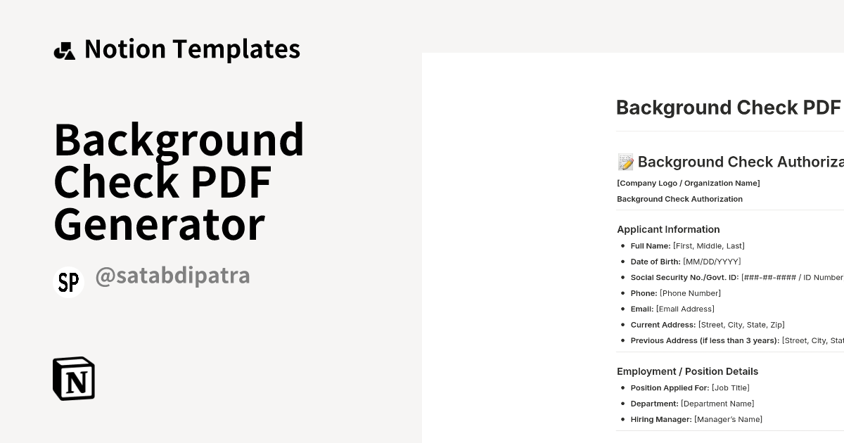 Background Check PDF Generator Template by Satabdi Patra | Notion ...