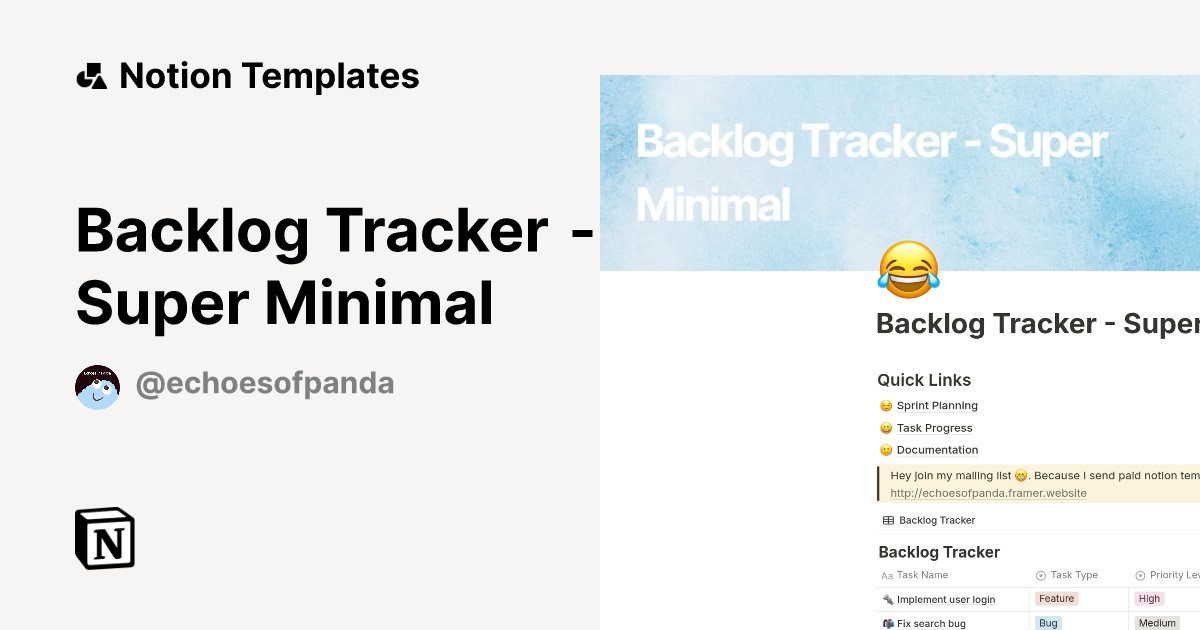 Backlog Tracker - Super Minimal Template | Notion Marketplace