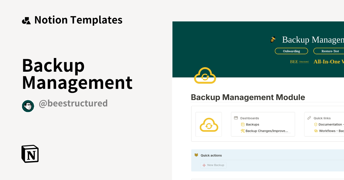 Backup Management Template by BeeStructured | Notion Marketplace