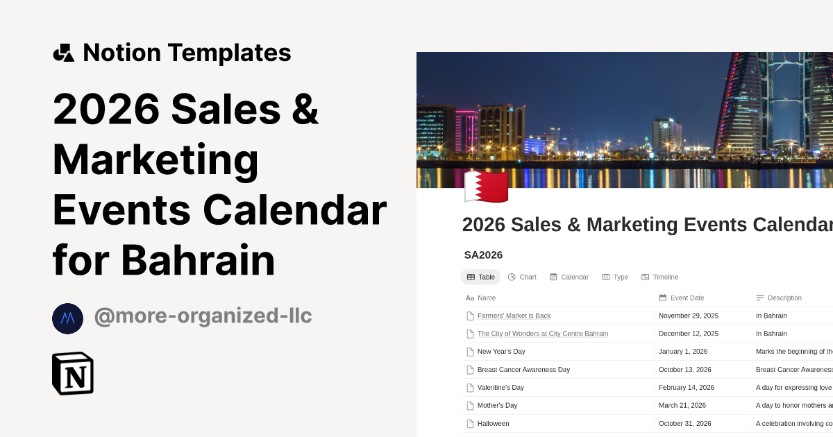 2026 Sales & Marketing Events Calendar for Bahrain Template by More ...