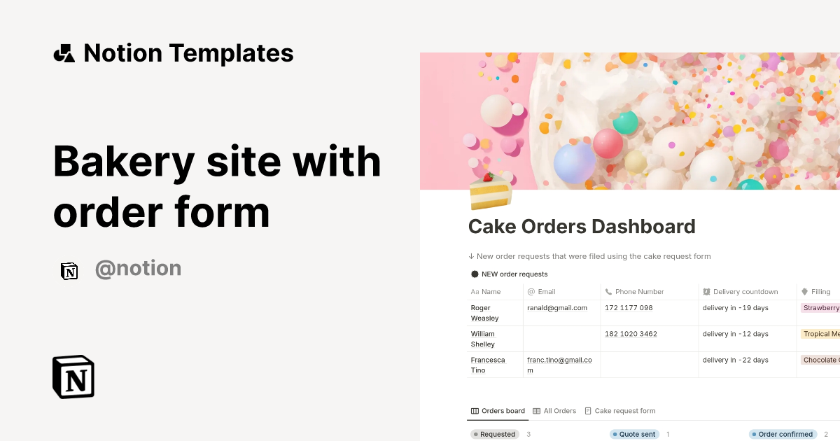 Bakery site with order form 2025 Template | Notion Marketplace